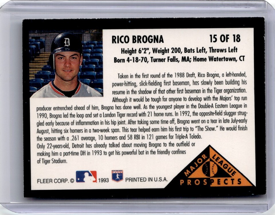 1993 Fleer Major League Prospects I Rico Brogna Baseball Card Detroit ...