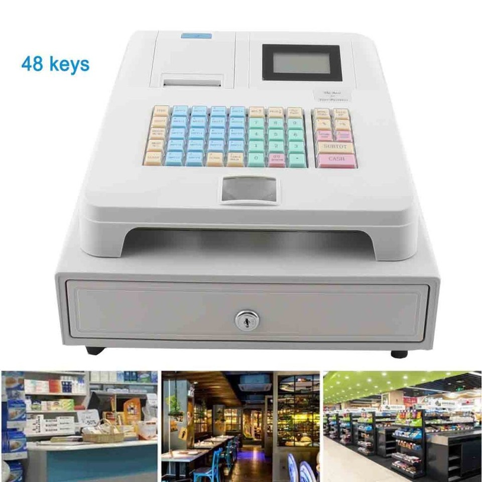Electronic POS System Cash Register w/ 48 Keys 8 Digital Retail ...
