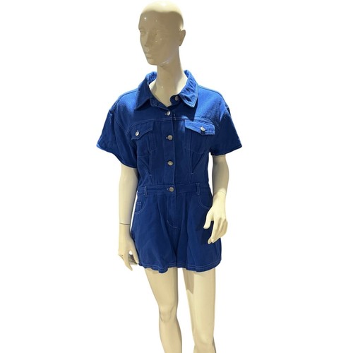Peach Love California Blue Cotton Utility Romper – Women's M | eBay