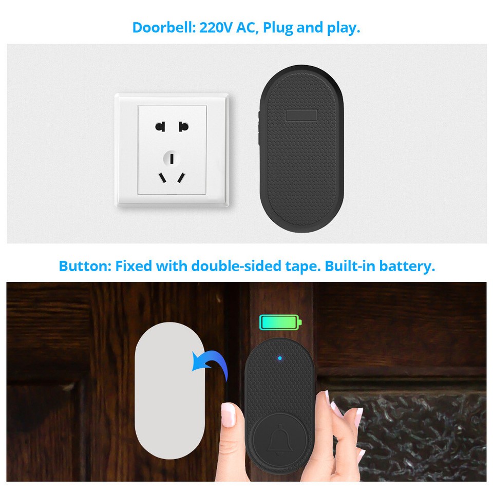 Wireless Door Bell Chime Battery Operated Cordless Plugin Doorbell 33 ...