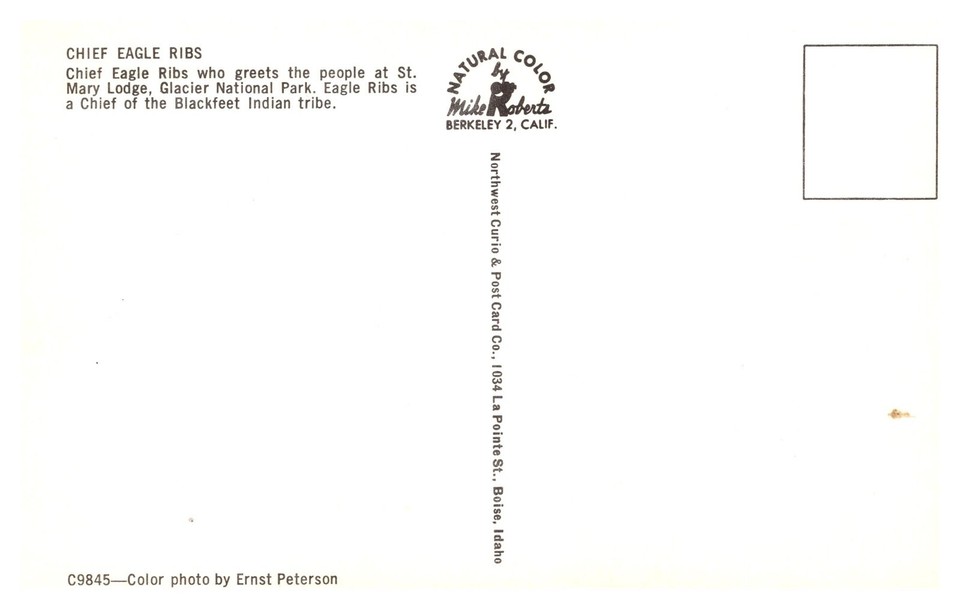 postcard Chief Eagle Ribs is Chief of the Blackfeet Indian Tribe ...