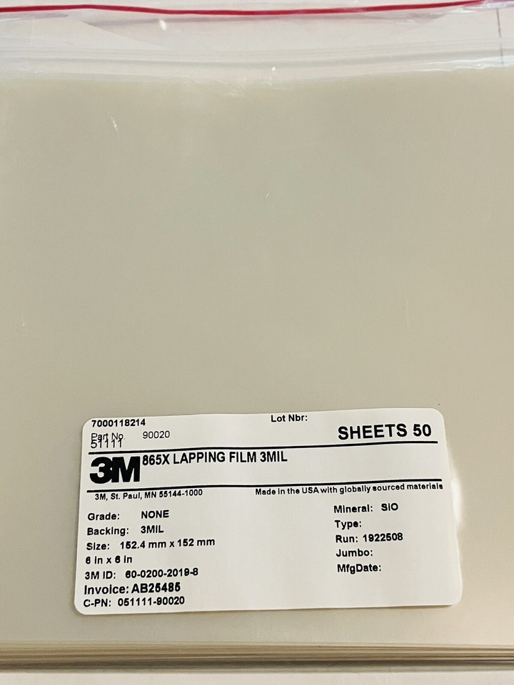 3M Lapping Film 865X, Sheet, 6 in x 6 in, 50 pcs Open Box New | eBay