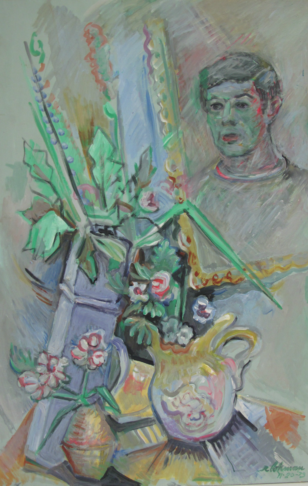 Robert Lohman Abstract 1970s Still Life Portrait Oil Indiana Artist Mid ...