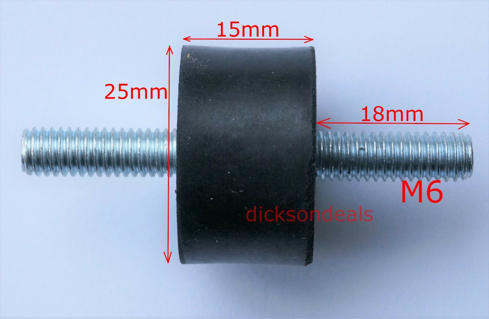 4 x Rubber Bobbin Mounts 25mm D x 15mm Long M6 male car boat kart ...