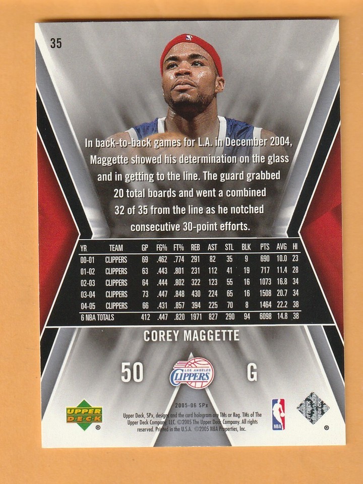 Corey Maggette Los Angeles Clippers 2005-06 SPx #35 Duke Blue Devils ...