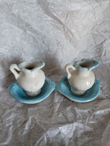 2 Antique Vintage Miniature Pitchers w Basin Bowl Grape Design White ...