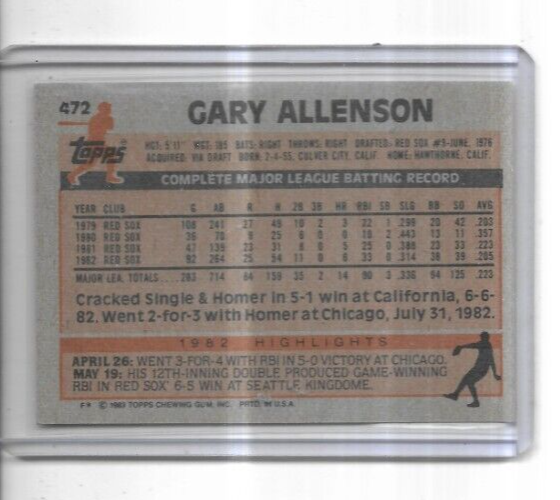 1983 Topps #472 Gary Allenson Boston Red Sox | eBay