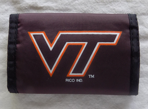 Virginia Tech Hokies VT Team Color Tri Fold Vel-Cro Nylon Wallet New ...