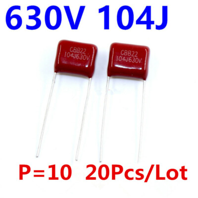 20Pcs CBB Capacitor 630V 104J 104 0.1UF 100NF 104J630V Pitch 10mm P10 ...