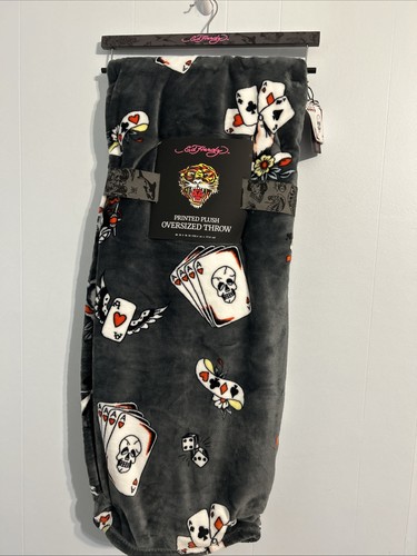 Ed Hardy Tattoo Design Plush Oversized Throw Gray 60x70in Cards Dice ...