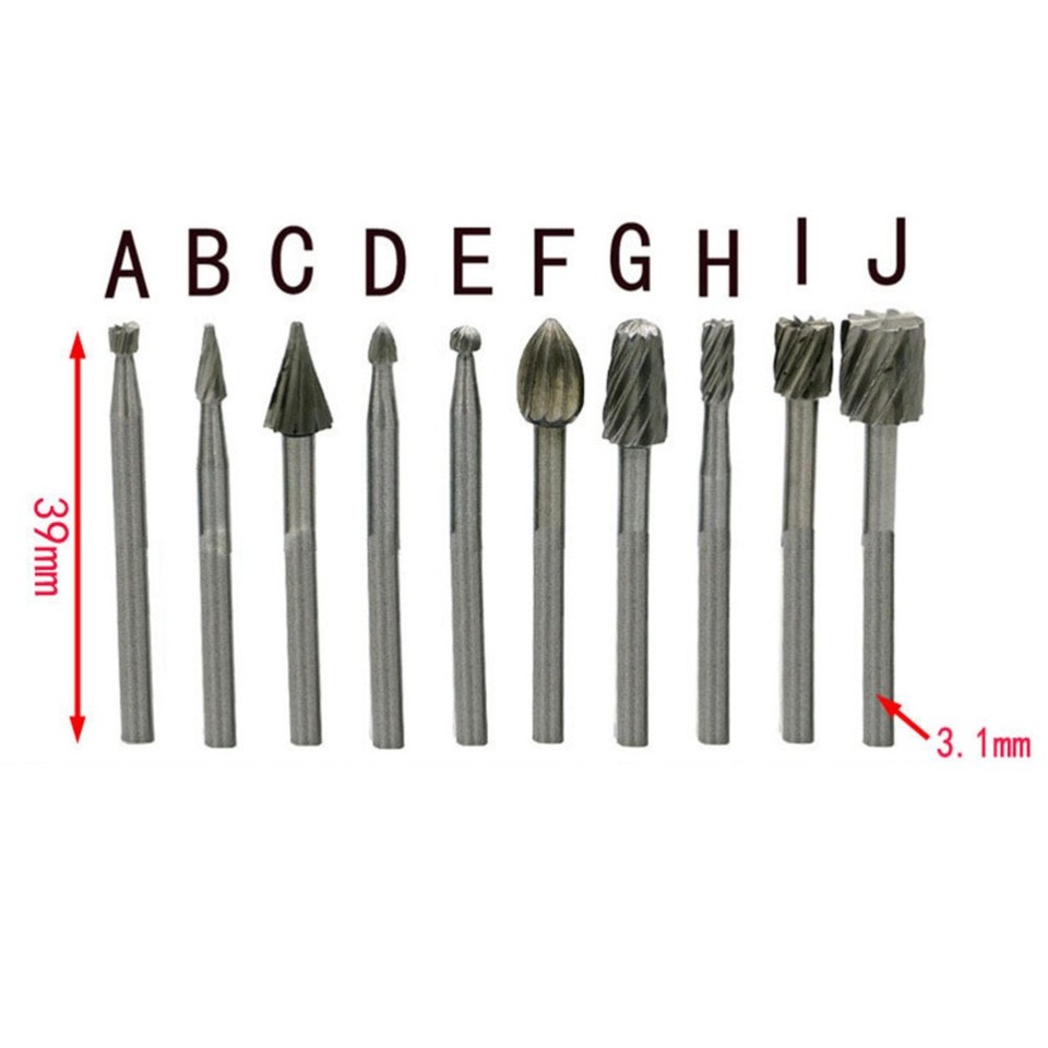 10 Pcs Wood Carving Knife Grinding Burr Drill Bit Rotary File Bits | eBay