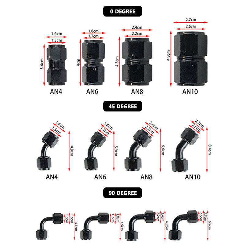 4AN 6AN 8AN 10AN Female to 4-10AN Straight/45°/90° Swivel Coupler Union ...