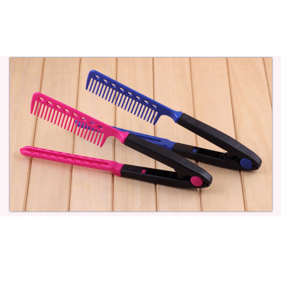 Spring Grip Straightening Comb Flat Iron Comb for Hair V Shape Salon ...