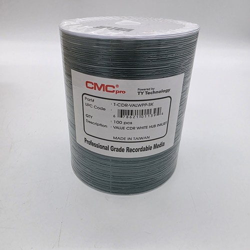 CMC Pro CD-R 100 Disc TY Tech Spindle White Inkjet Hub Recordable Media ...