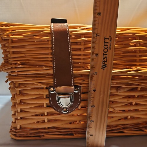 Large Wicker Picnic Basket with Leather Handle and Leather Latches. 7.5 ...