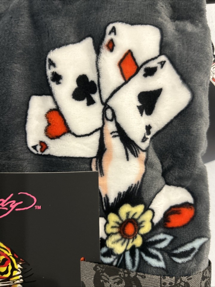 Ed Hardy Tattoo Design Plush Oversized Throw Gray 60x70in Cards Dice ...