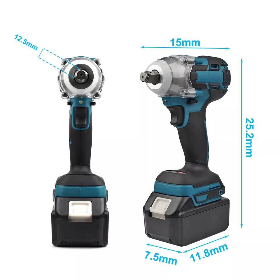 Cordless Electric Impact Wrench Gun 1/2'' High Power Driver with Li-ion ...