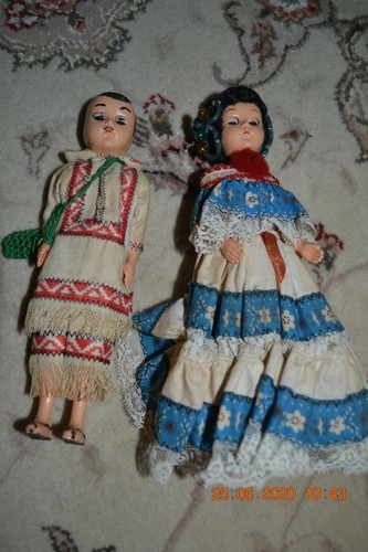 Pair of Vintage Mexican Plastic Dolls Gal & Fella in Native Costumes ...
