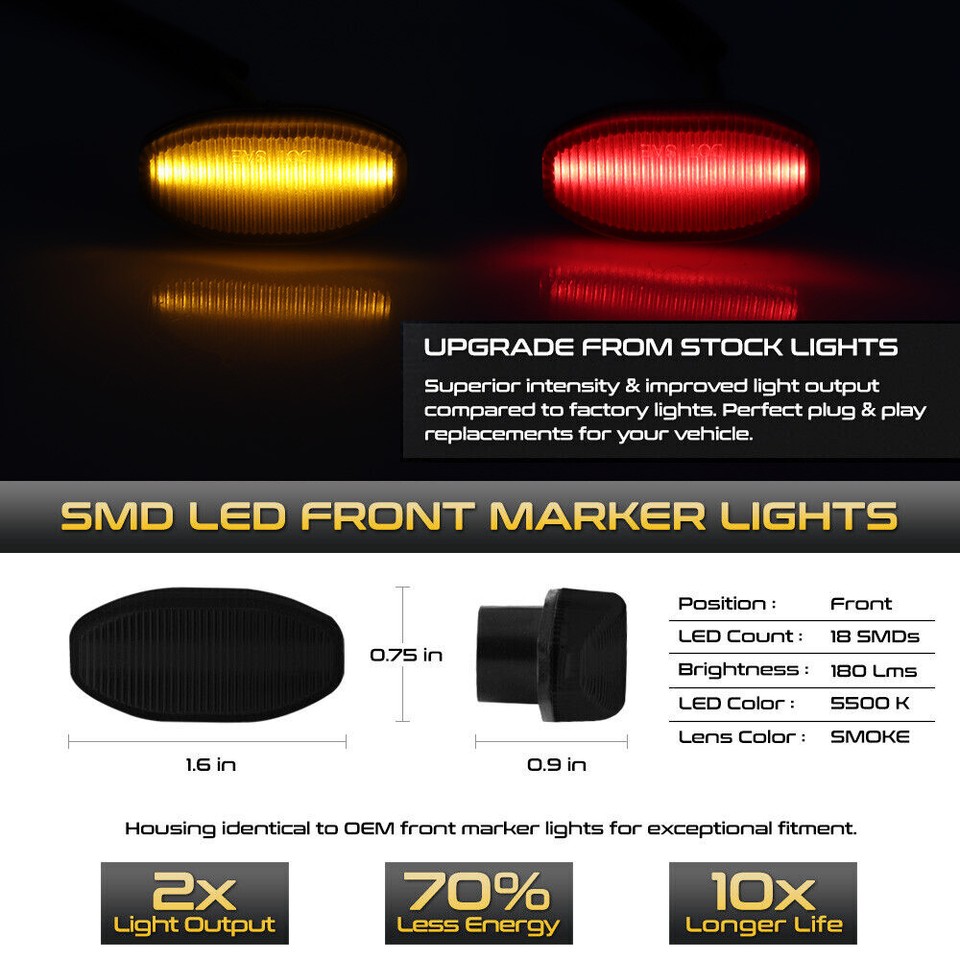 4PCS Smoked LED Strip Fender Marker Corner Lights For 17-up Ford F150 ...