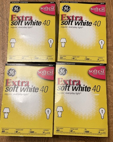 15 New GE 40 Watt Extra Soft White LIGHT BULBS (A19 Shape) 485 Lumens ...