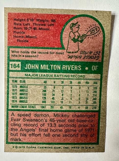 1975 Topps # 164 Mickey Rivers California Angels NM-NMMT | eBay