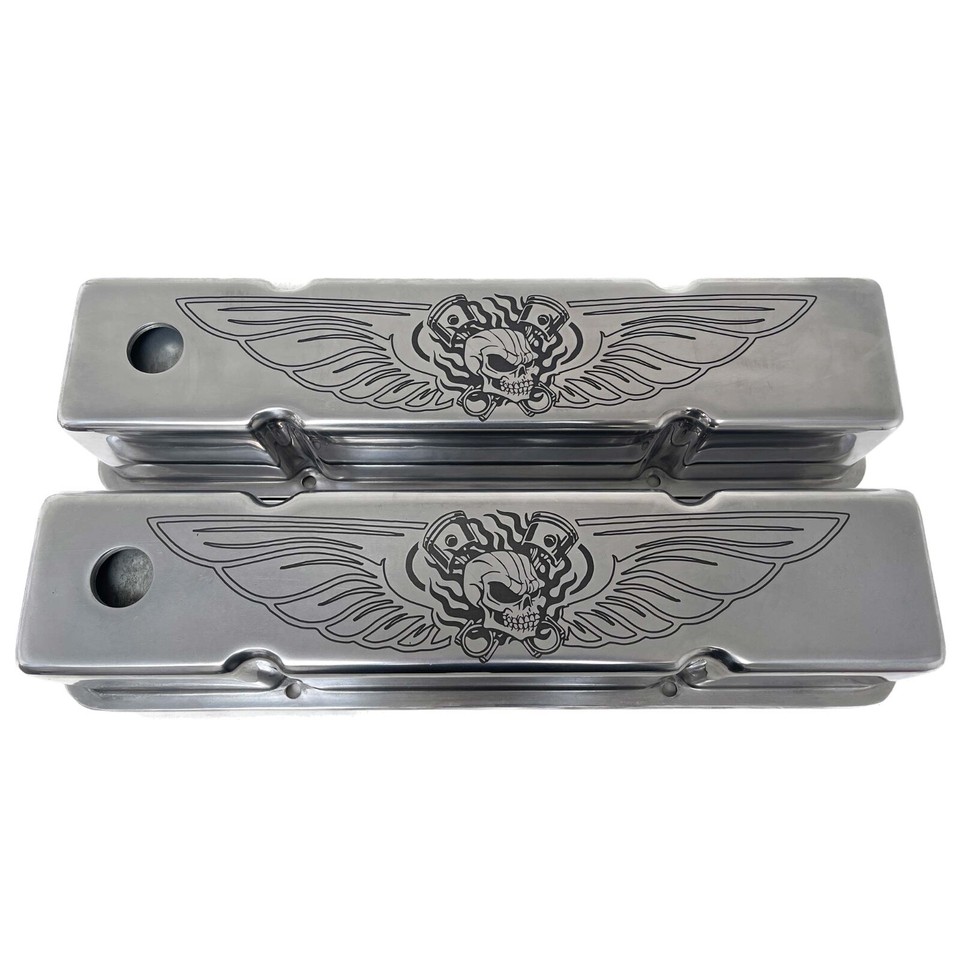 Small Block Chevy Tall Polished Valve Covers - Engraved Skeleton Design ...