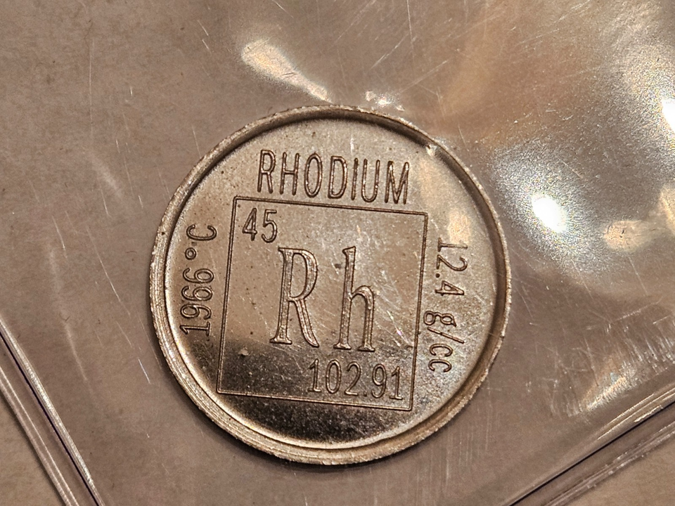 1/10 OUNCE RHODIUM COIN .999 FINE METALLIUM THE ELEMENTS .1 OZ UNC BAR ...