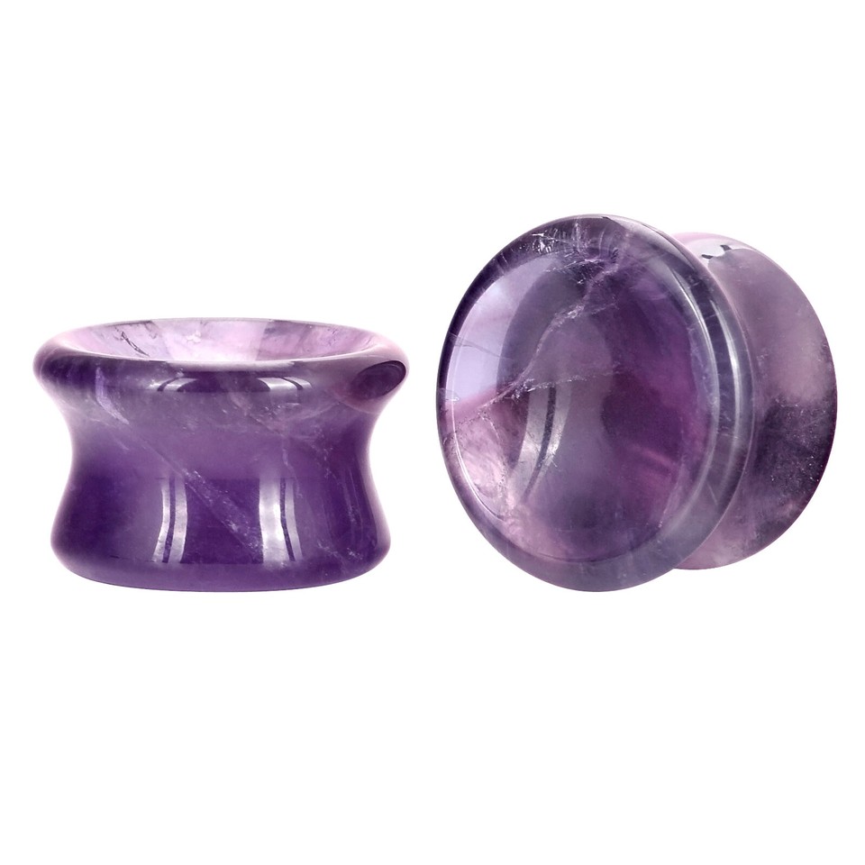 PAIR Organic Natural Stone Ear Gauges Ear Plugs Double Flared Piercing ...