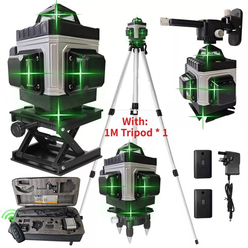 16 Line Laser Level Green Self Leveling 4D Cross Measure Tool Kit + 2 ...
