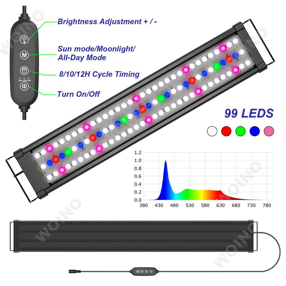 24 30 48inch Aquarium Light Fish Tank Timer Full Spectrum 5 Color Day ...