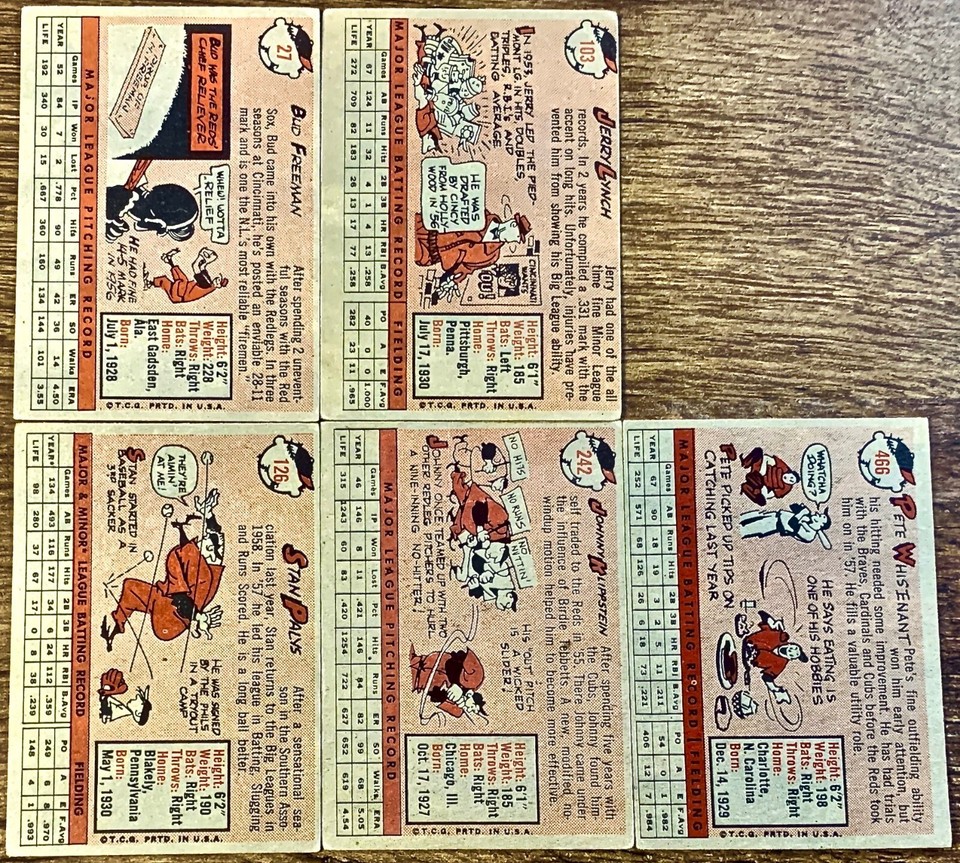 1958 Topps Cin. Redlegs Jerry Lynch Stan Palys Johnny Klippstrin Pete ...