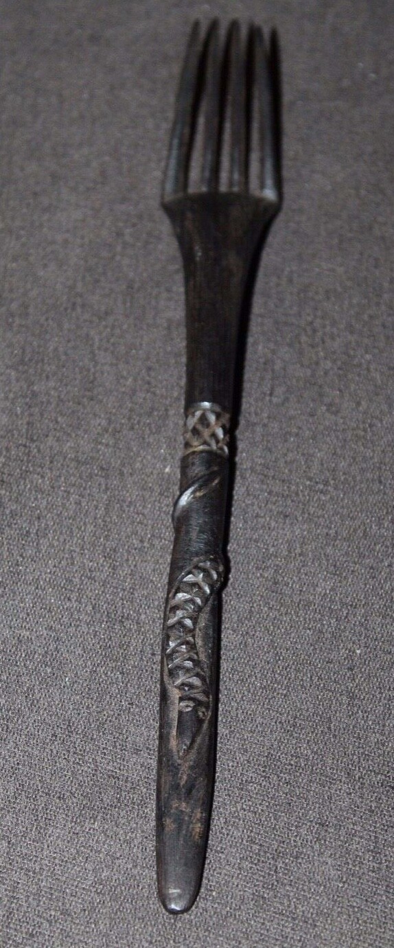 Vintage HAND CARVED Wood AFRICAN Snake Fork | eBay