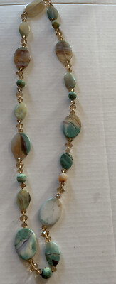 Polished Sea And Sand Color Agate & Faceted Bead Necklace 38” | eBay