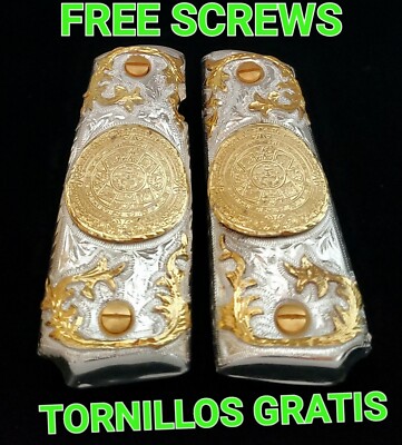 Premium aztec calendar handmade engraving mexico style 1911 grips gold ...