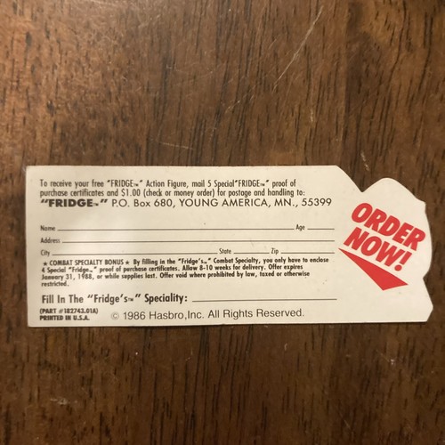Gi Joe FRIDGE Perry Mail order Form - Get A Free Fridge | eBay