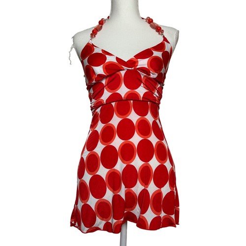 Y2K Wet Seal Red White Polka Dot Halter Mini Dress Beaded Neckline ...