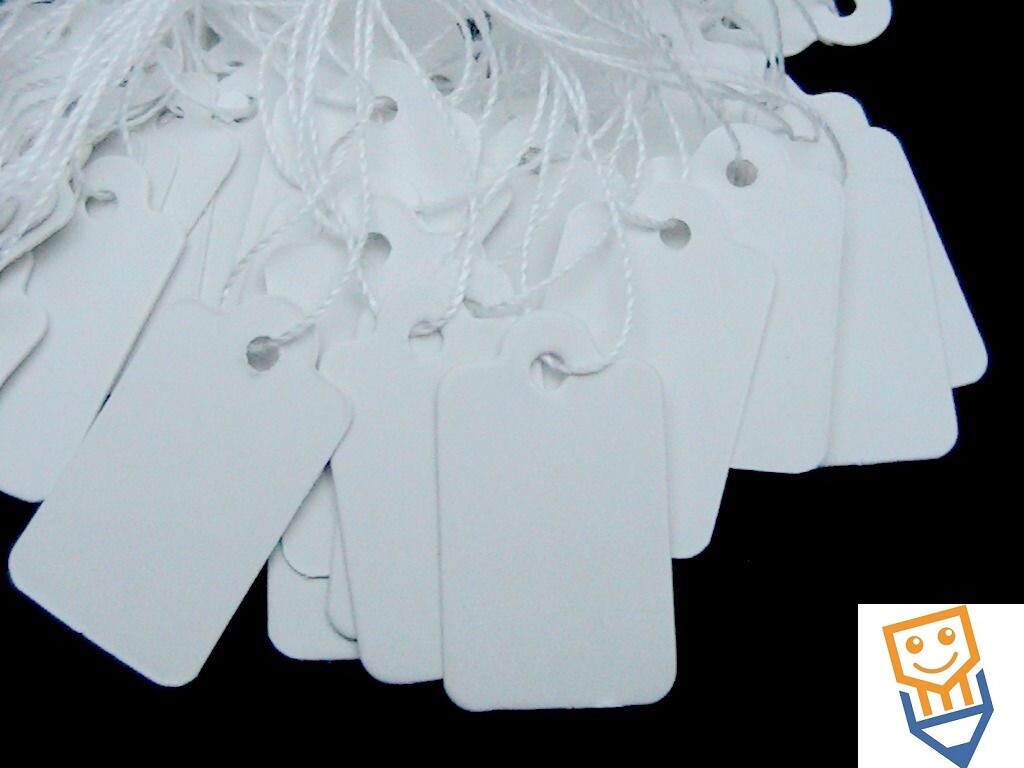 WHITE TIE ON LABELS String STRUNG GIFT JEWELLERY PRICE TAGS Very Small ...