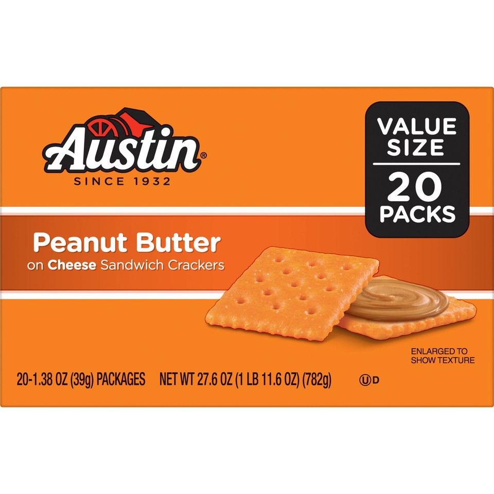Austin Peanut Butter on Cheese Sandwich Crackers, Single Serve Snack ...