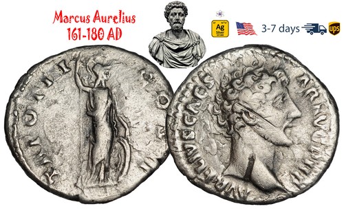 Ancient Roman Empire Coin Silver Denarius Marcus Aurelius 161 180 AD ...