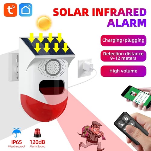 10M Solar Outdoor Infrared Motion Sensor Alarm 120dB Wireless Remote ...
