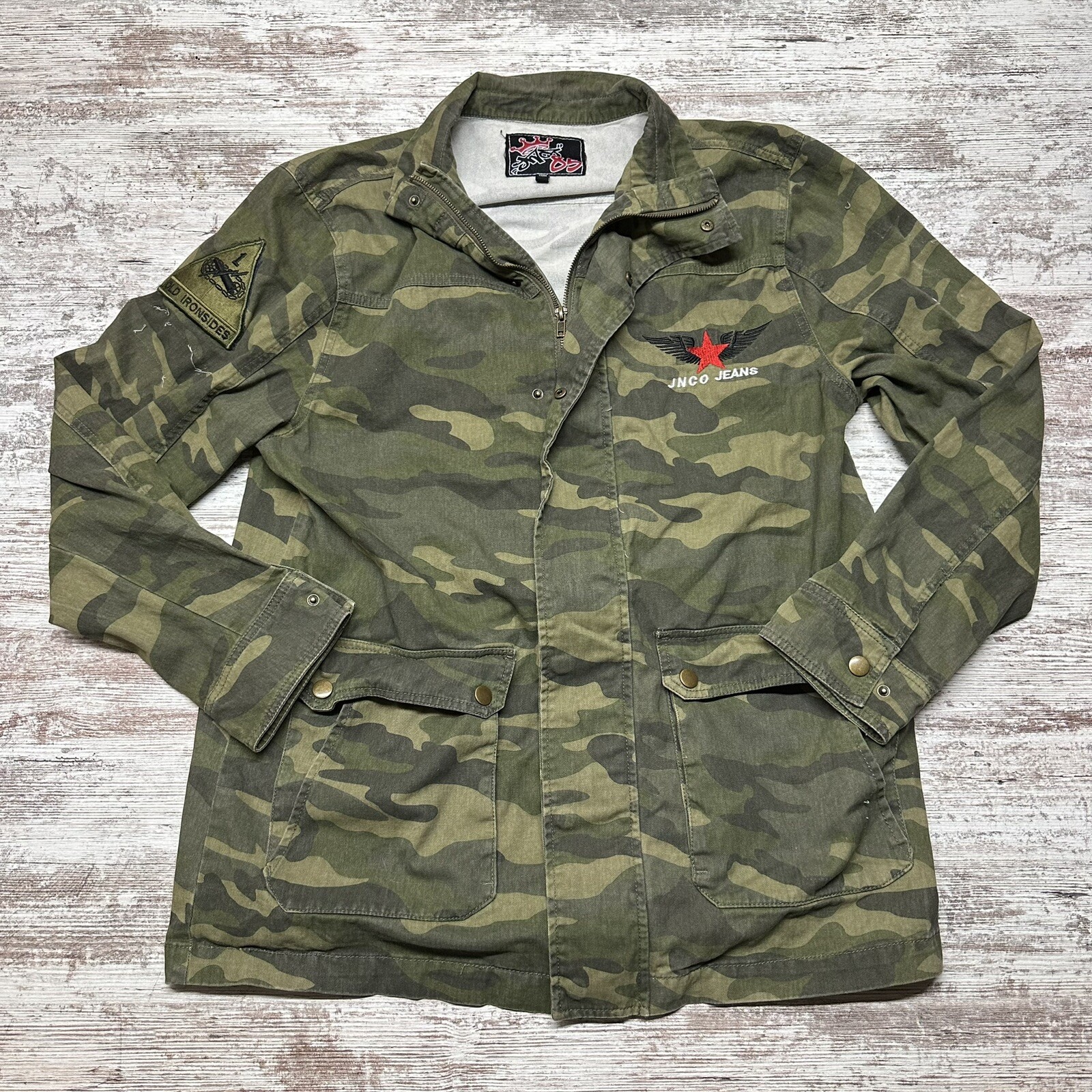 Vintage JNCO Jeans Jacket Mens 2XL XXL Green Camo Full Zip Pockets ...