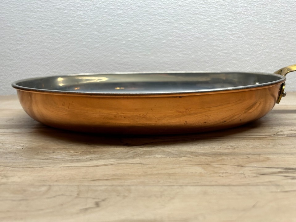 Tagus Portugal Solid Copper Oval Fish Saute Pan 13.5" x 9.5" Long Brass ...