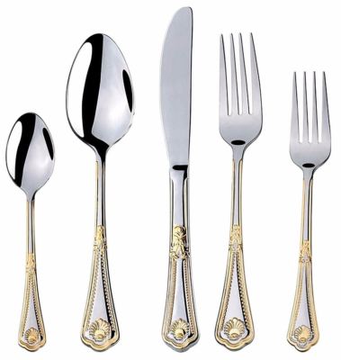 HomeHut 20 Piece Seashell Silverware Set - 18/10 Gold Plated Stainless ...