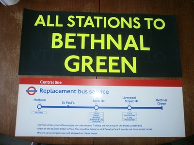 2 London Transport Underground Rail Replacement Signs-Bethnal Green ...