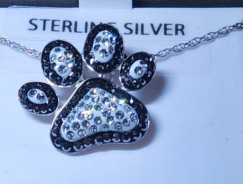 Sterling Silver Crystal Paw Print Pendant Charm Necklace 925 Jewelry ...