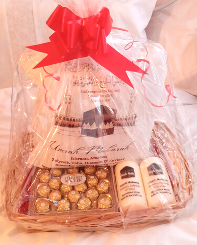 Personalised Hajj/Umrah Mubarak Cushion Candles Gift Hamper Basket Self ...