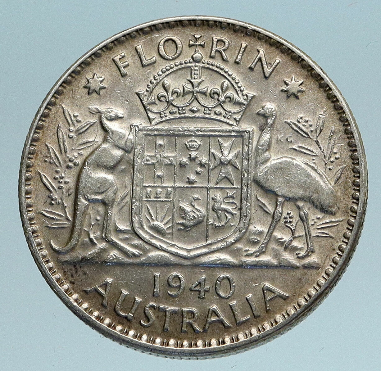 1940 AUSTRALIA Large King George VI Kangaroos Antique Silver Florin ...