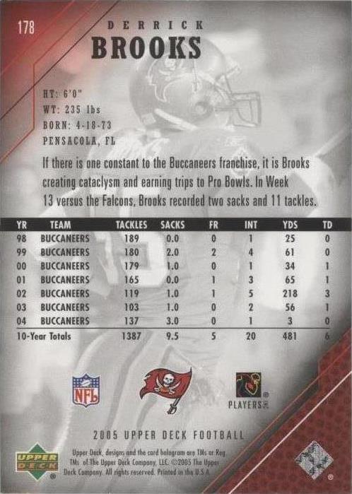 2005 Upper Deck Derrick Brooks #178 for sale | eBay