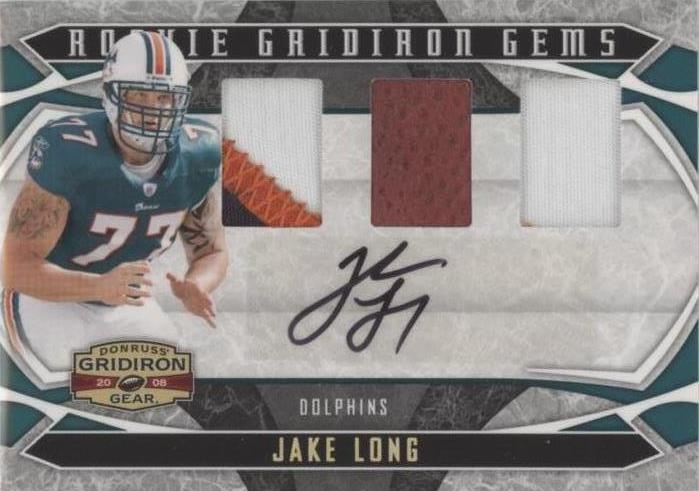 2008 Donruss Gridiron Gear - Rookie Gridiron Gems Jake Long #234 Trios Materials Prime ...