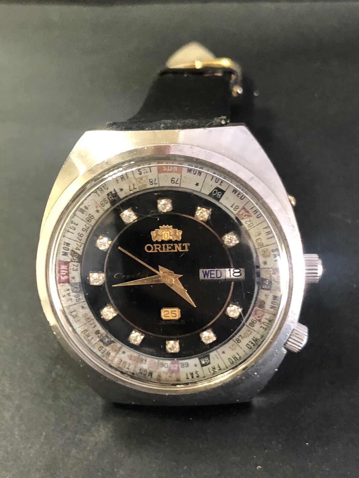 Vintage ORIENT Crystal Y469672-4A automatic Black DIAL DATE SS 42 m R3 ...